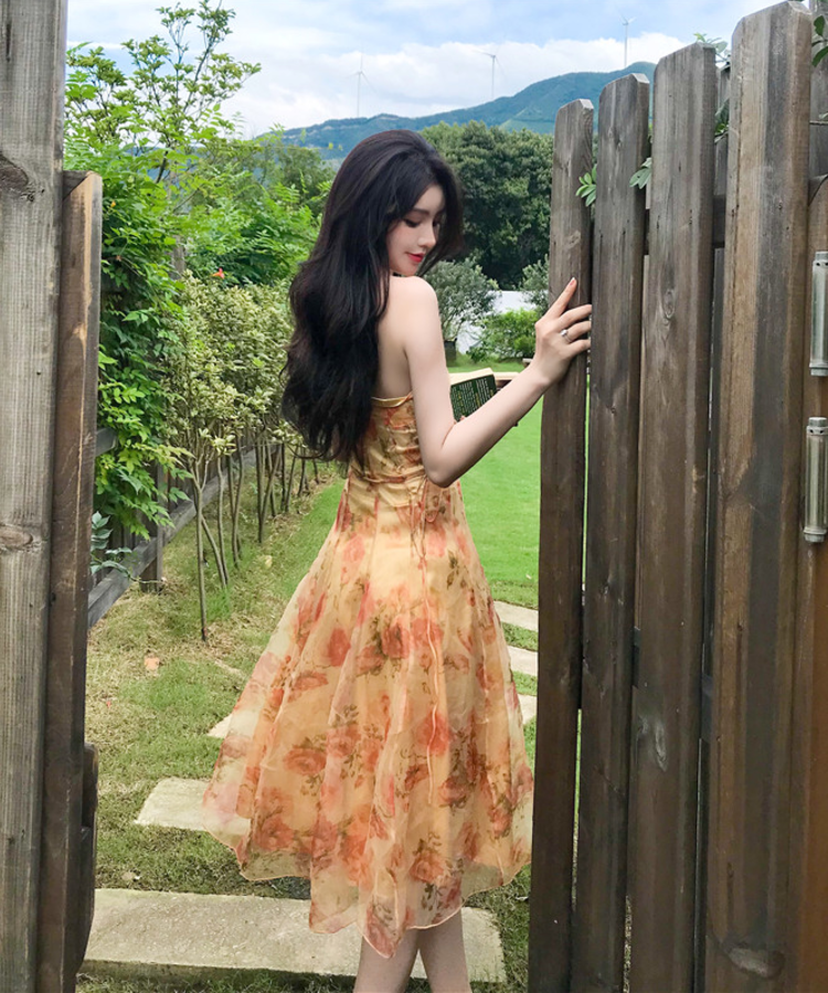 Medieval Print Midi Sundress– Peanut Butter