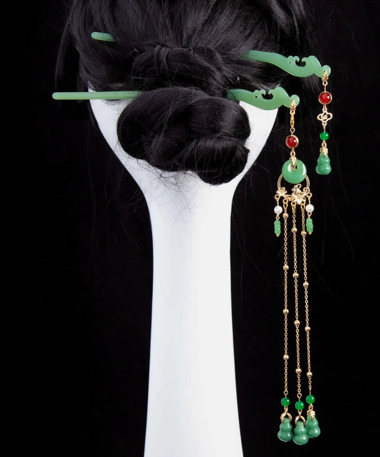 Cloud Serpentine Jade Hair Pin– Peanut Butter