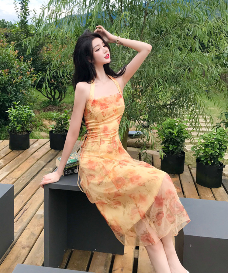 Medieval Print Midi Sundress– Peanut Butter