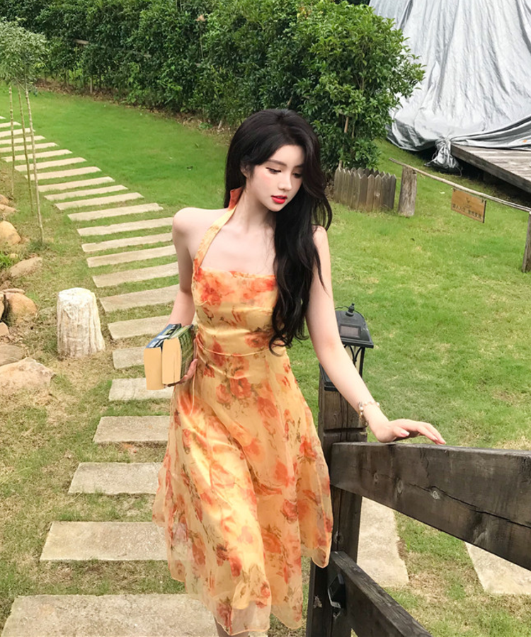 Medieval Print Midi Sundress– Peanut Butter