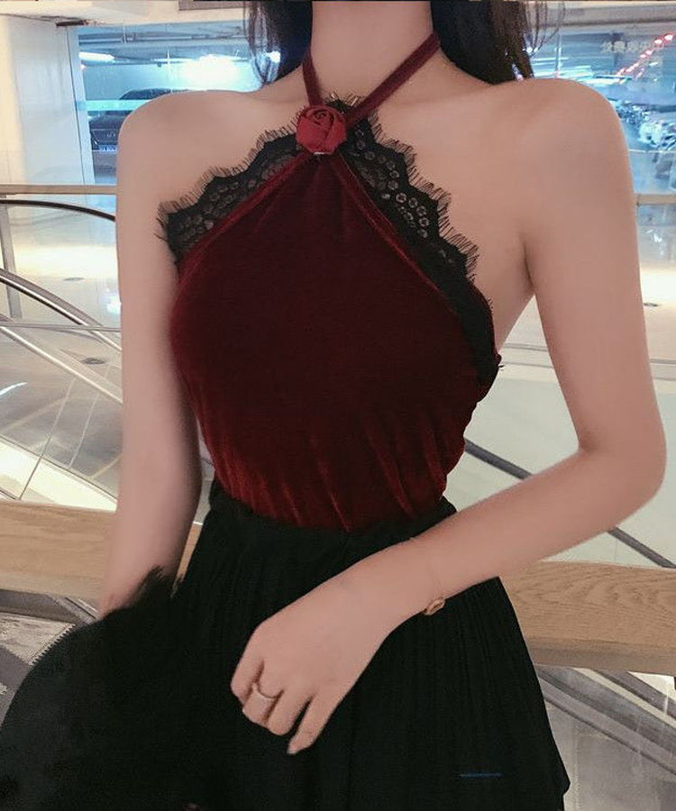 Velvet Rose Halter Neck Top– Peanut Butter